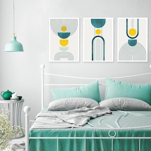 Printable Modern Mid Century Set of 3, Teal Yellow, Downloadable Teal ...