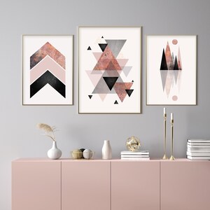 Set of 3 Downloadable Geometric Prints in Blush Pink Black Grey Rose ...