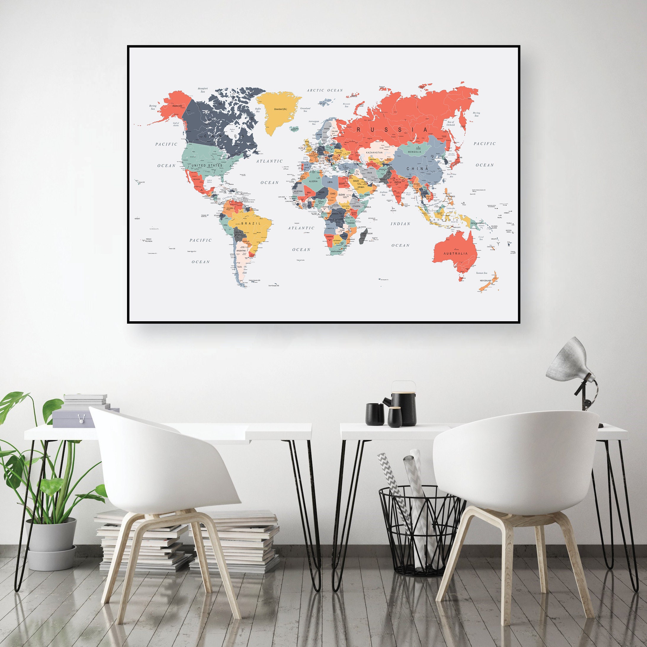 Printable World Map Poster Happy Colors Downloadable Large - Etsy Australia