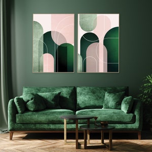 Printable Mid Century Modern Arches Set of 2 in Pink and Green, Digital ...