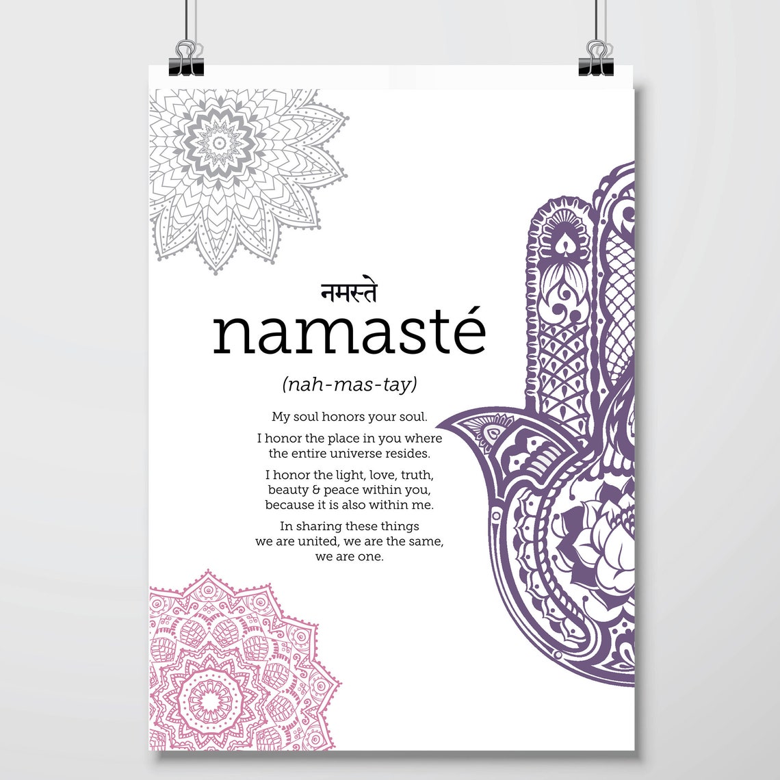 Printable Set of 3 Large Yoga Posters Namaste Print Hamsa | Etsy