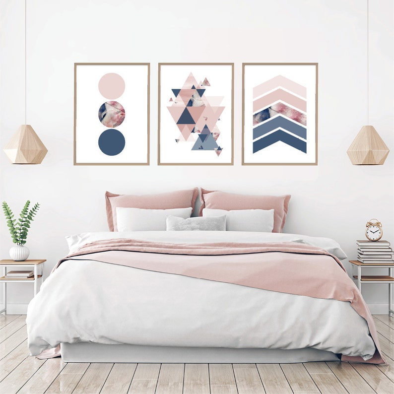 Printable Art Blush Navy Set of 3 Geometric Navy Blush - Etsy Australia