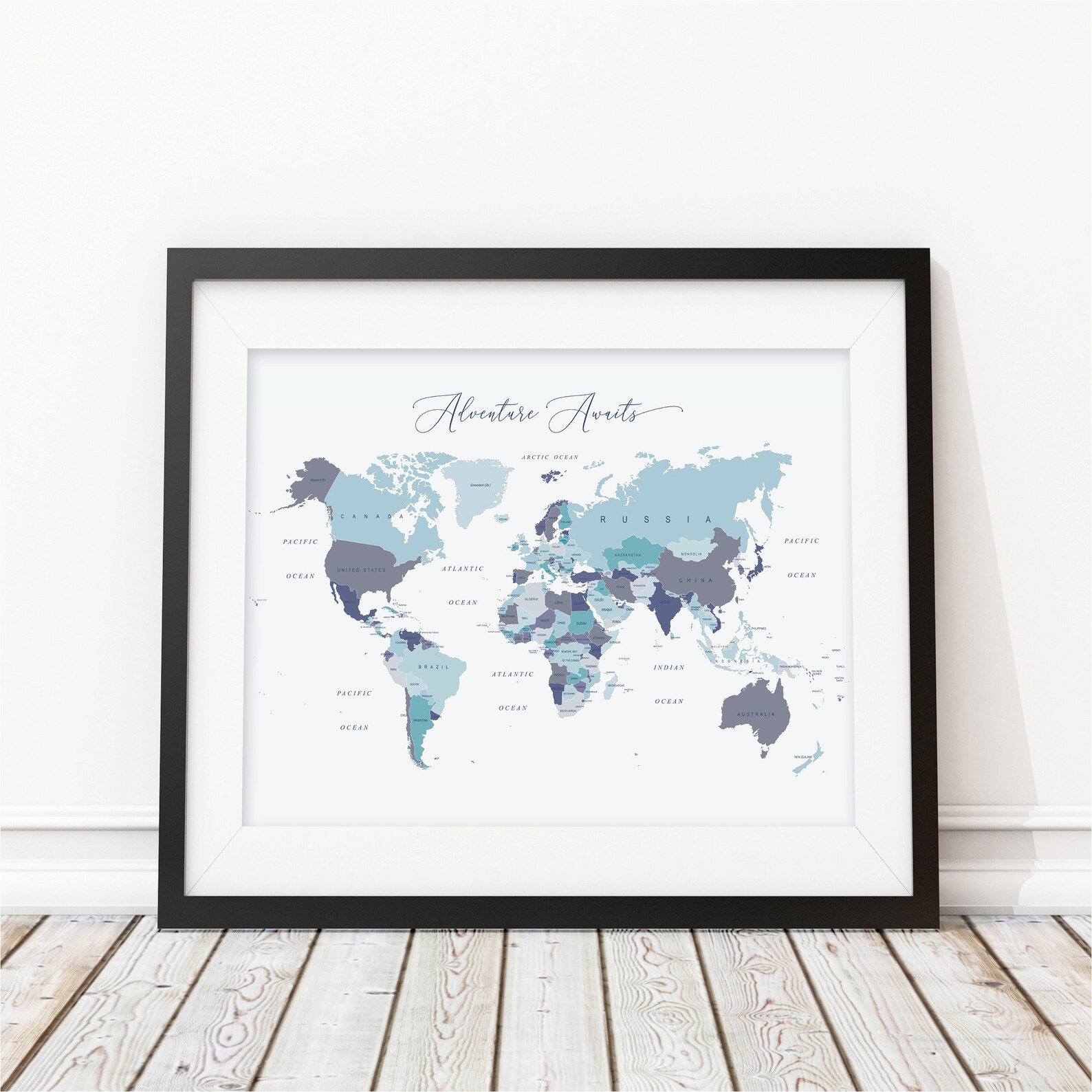 Small World Map Blue World Map Poster Downloadable - Etsy Australia