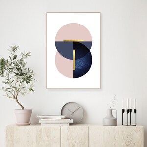 Printable Blush Pink Navy Blue Gold Artwork, Downloadable Geometric ...