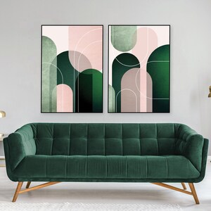 Printable Mid Century Modern Arches Set of 2 in Pink and Green, Digital ...