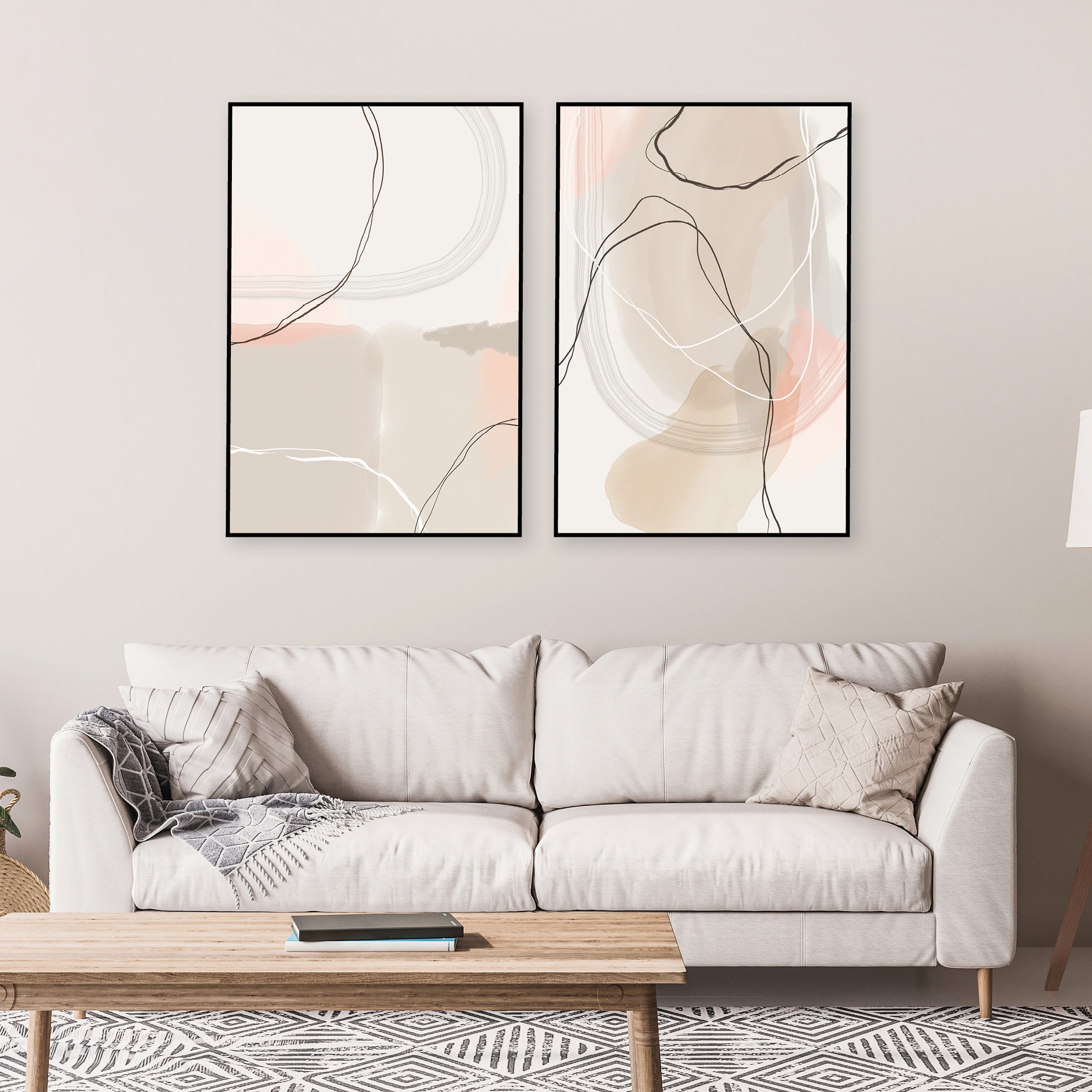 Abstract printable art set of 2 Matching wall art minimalist | Etsy