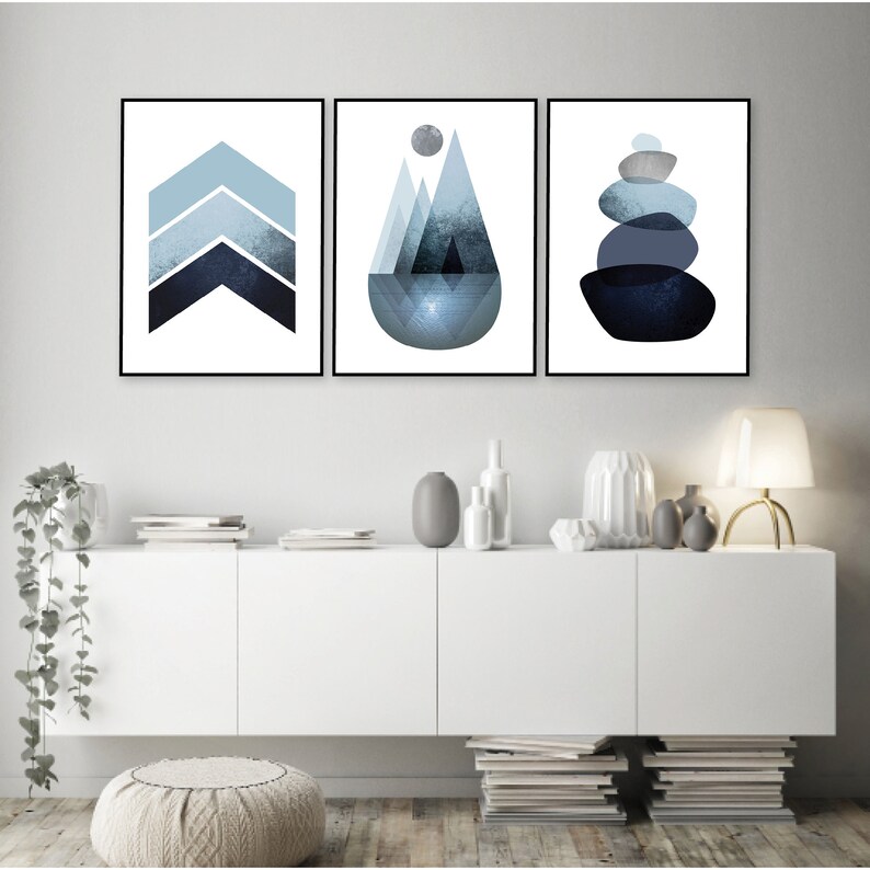 Set of 3 navy blue printable posters Mountains chevrons | Etsy