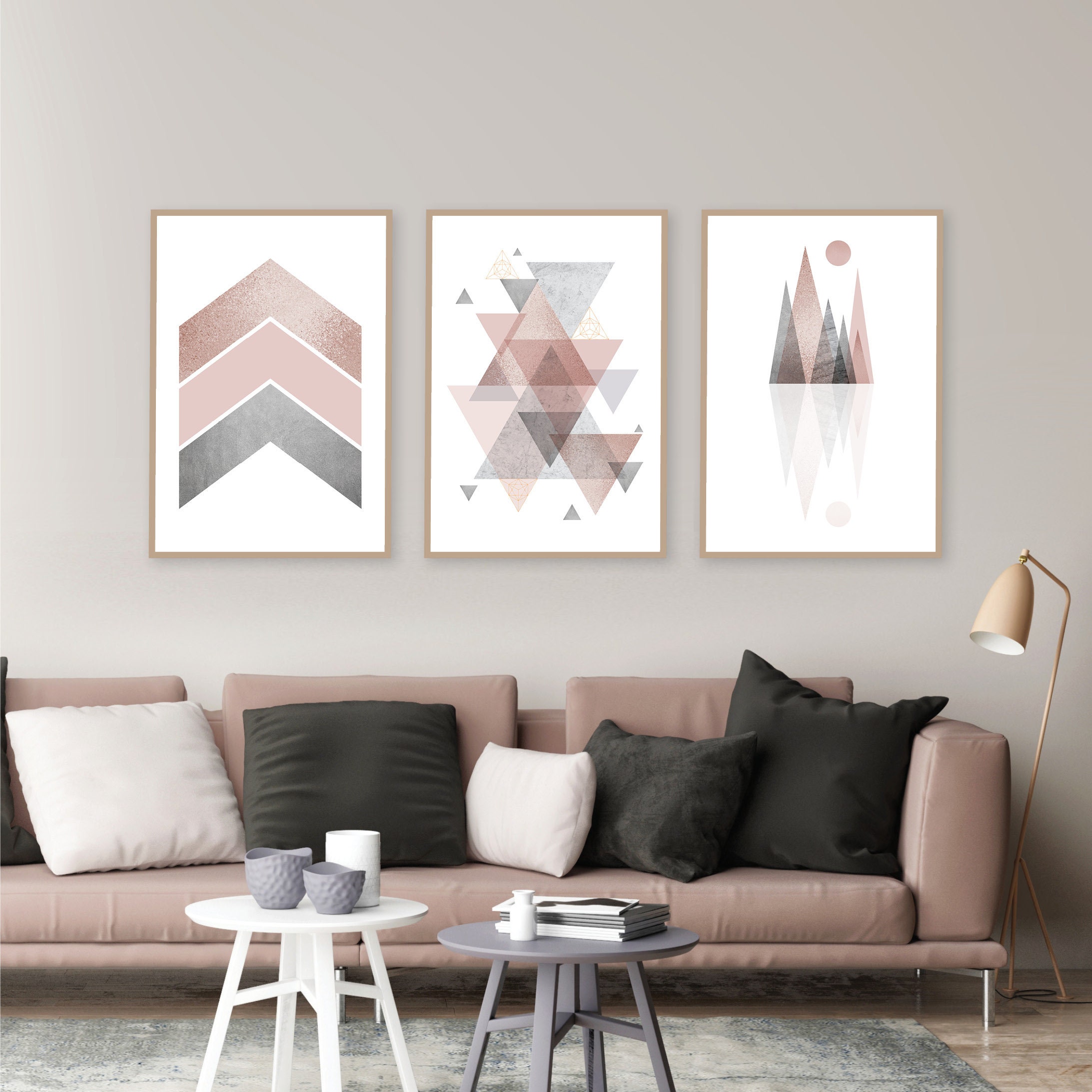 Trio of Matching Printable Art in Blush Pink and Grey Downloadable 3 ...