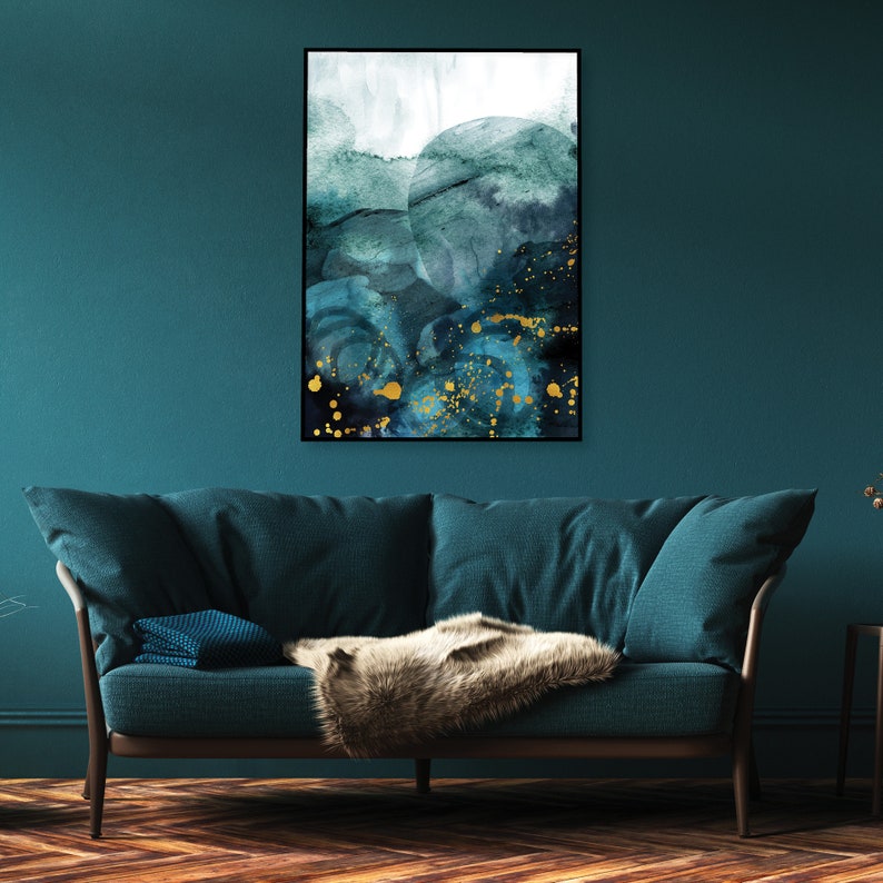 Teal gold downloadable print teal abstract printable art | Etsy