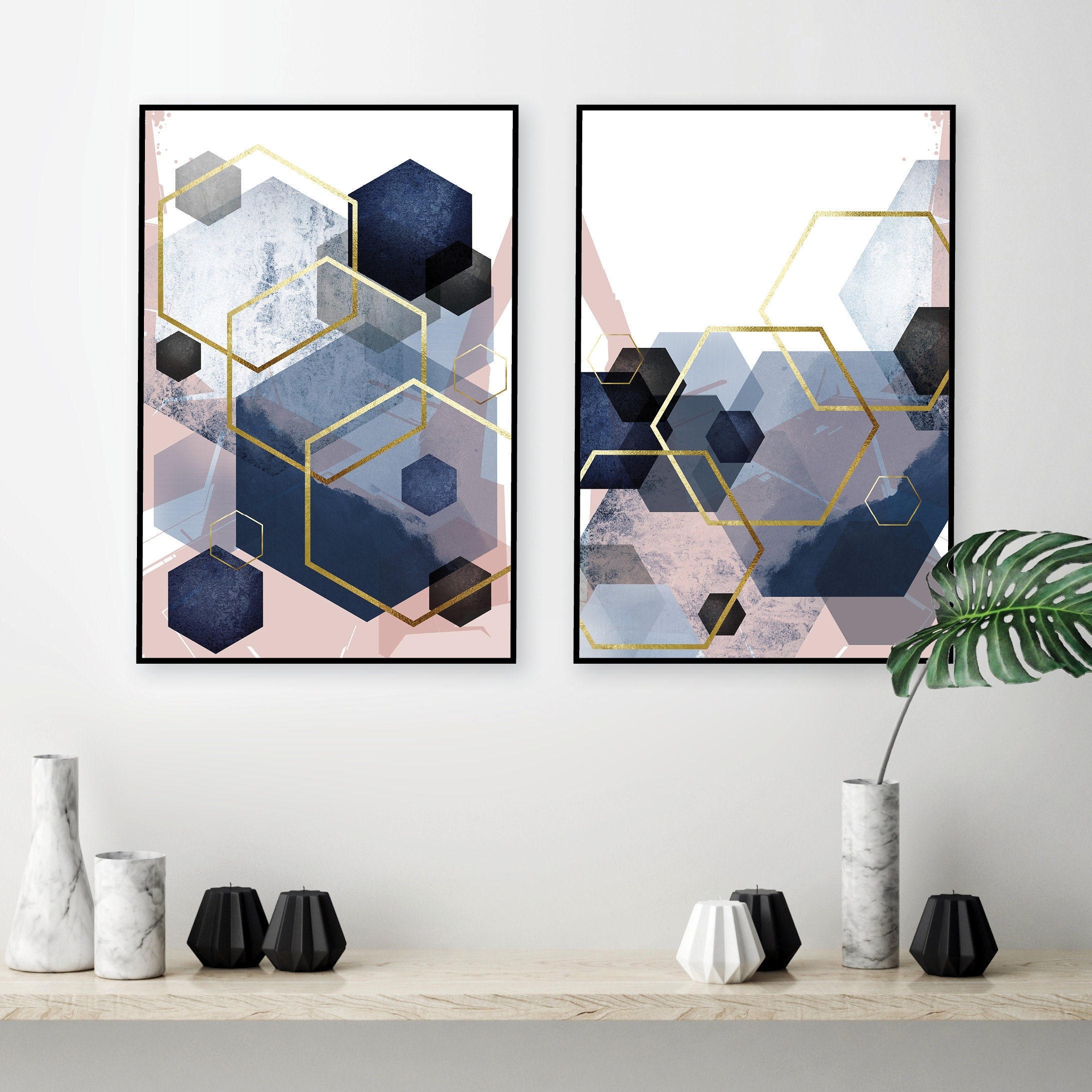 Downloadable Prints Set of 2 Printable Art Blush Pink Navy - Etsy