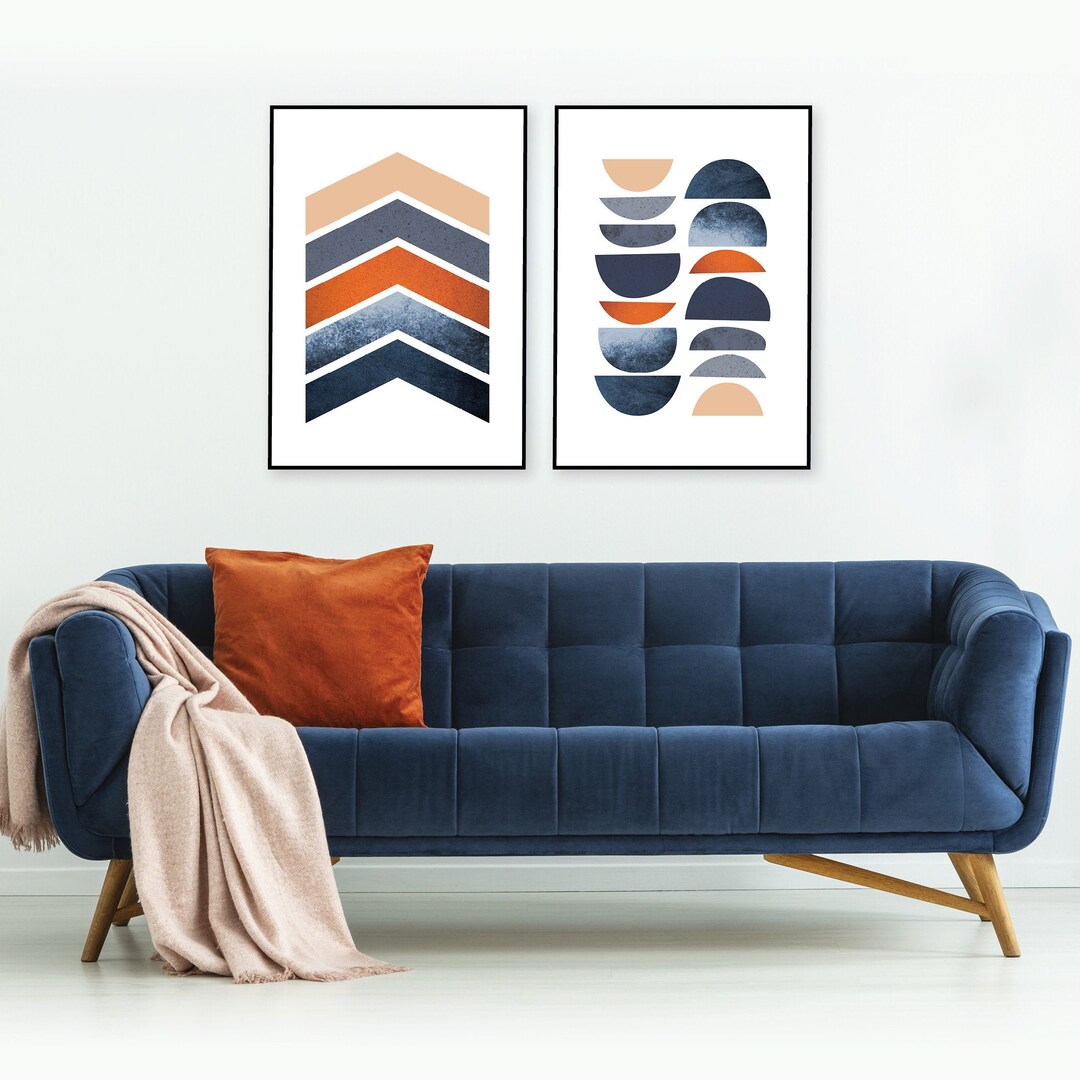 Midcentury Printable Art, Burnt Orange Navy Blue, Digital Download ...