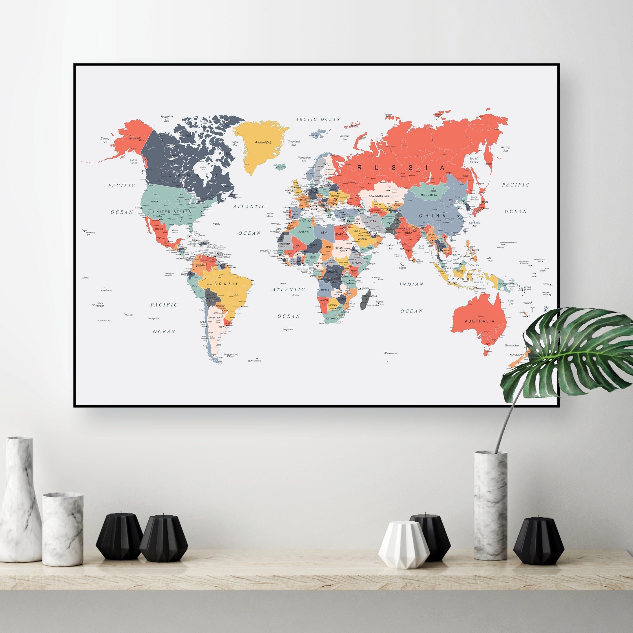 Printable World Map Poster Happy Colors Downloadable Large - Etsy Australia