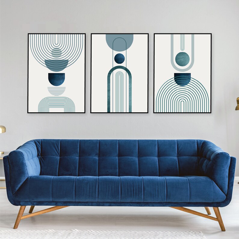 Printable Modern Mid Century Set of 3 Teal Green Blue - Etsy
