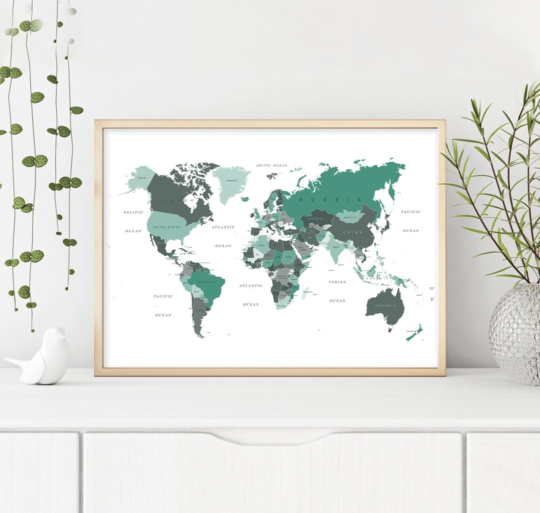 Printable Map Art Downloadable World Map Map of World Forest - Etsy