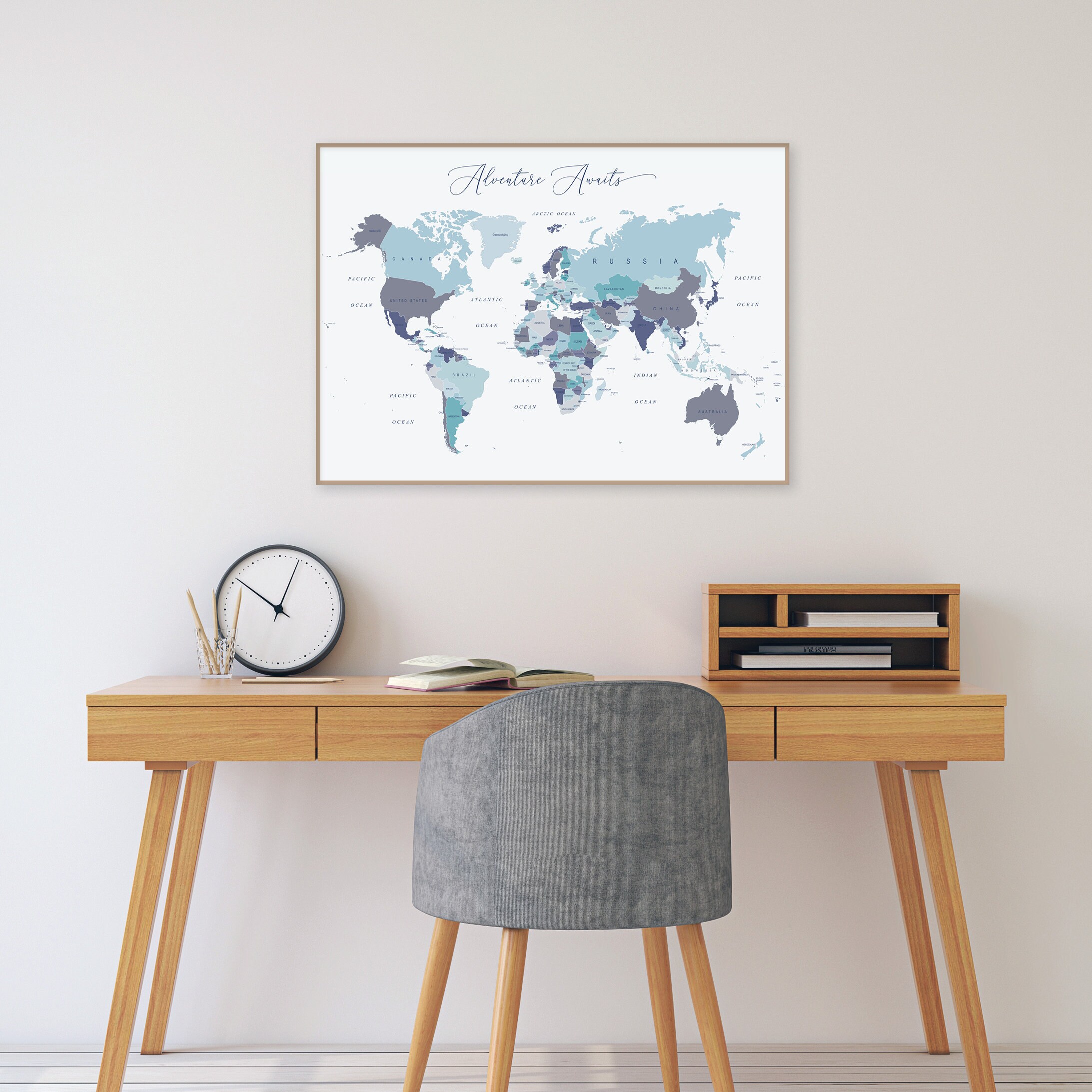 Small World Map Blue World Map Poster Downloadable - Etsy Australia