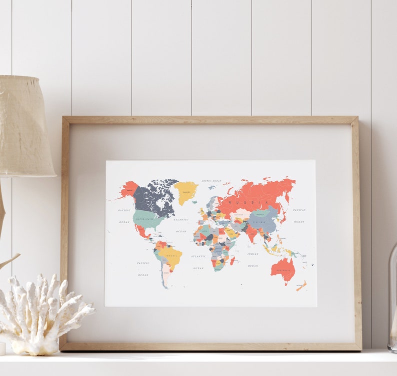 Printable Small World Map Poster Happy Colors Downloadable - Etsy Australia