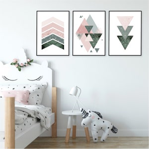 Set of 3 Printable Nursery Posters Scandinavian Geometric Art Blush ...