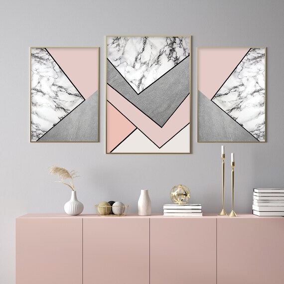 Set of 3 Printable Posters Blush Pink Grey Black Living Room - Etsy