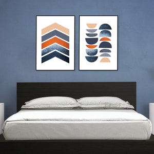 Midcentury Printable Art, Burnt Orange Navy Blue, Digital Download ...