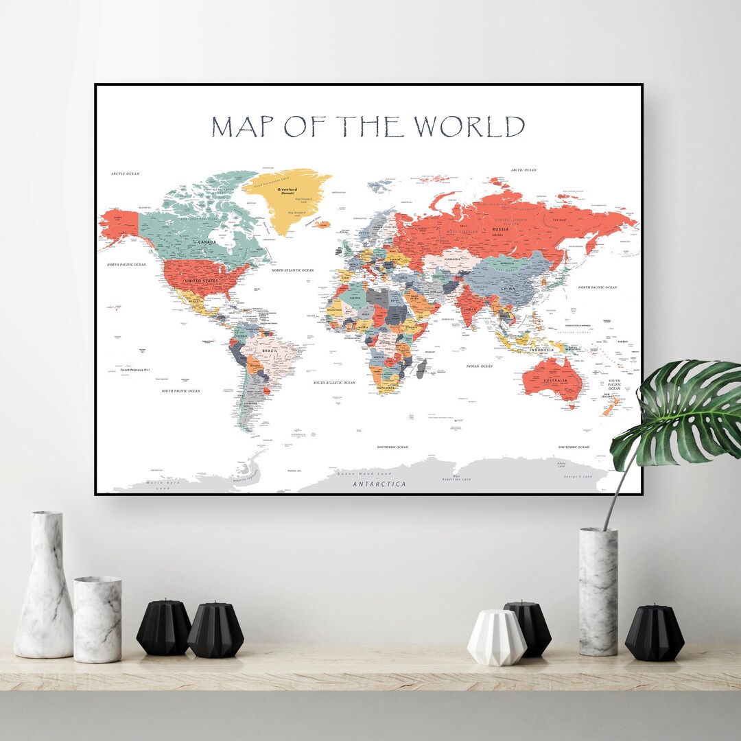 World Map Digital Download, Printable World Map 48x36 Highly Detailed ...