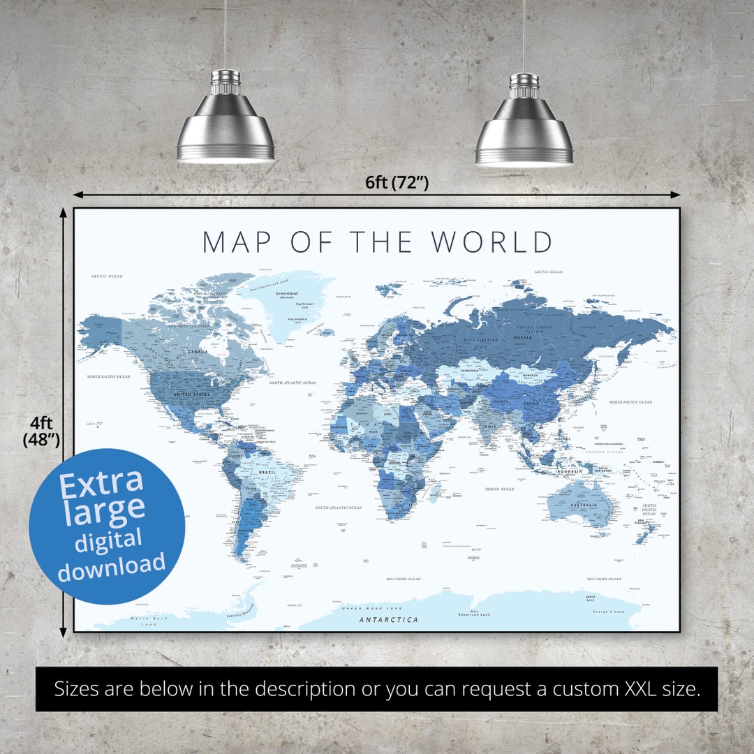 Printable World Map, Highly Detailed, Map Digital Download XXL, Large ...