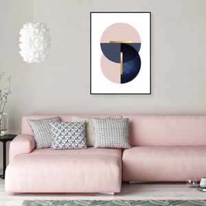 Printable Blush Pink Navy Blue Gold Artwork, Downloadable Geometric ...