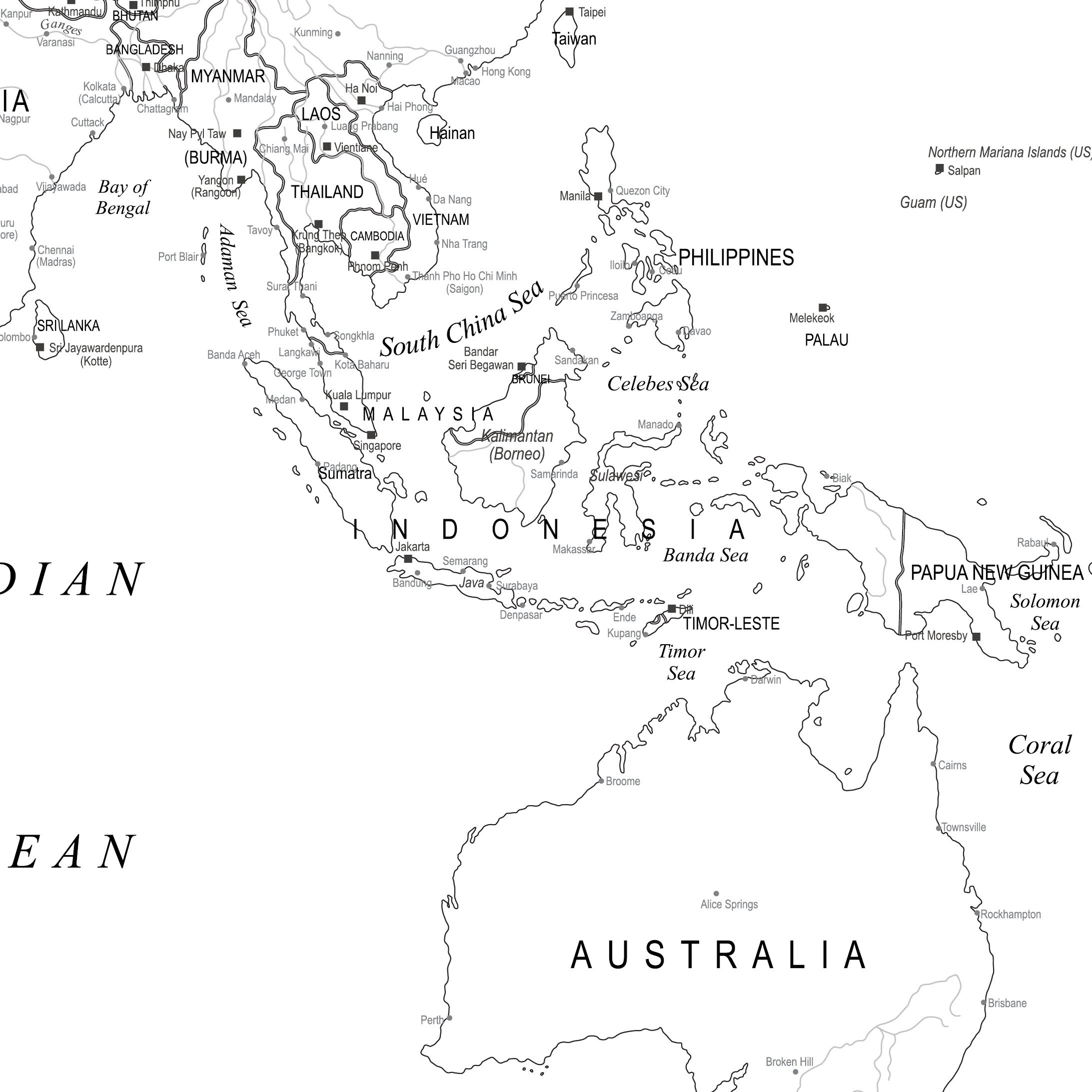 Map Of East Asia Black And White Blank