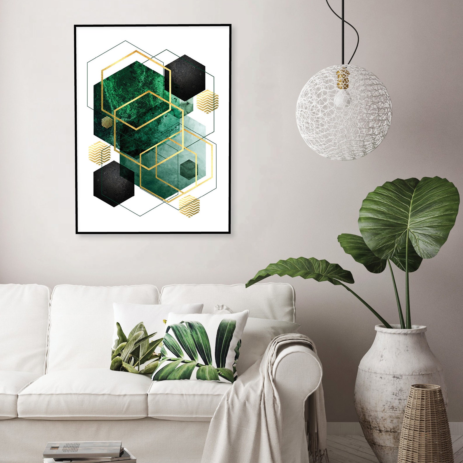 Digital download of emerald green and gold geometric print | Etsy