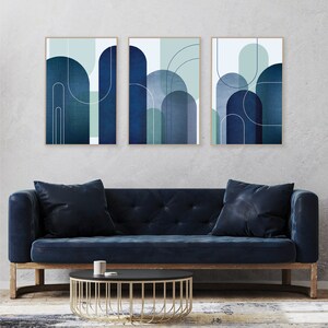 Printable Mid Century Modern Set of 3 in Navy Blue White and Teal ...