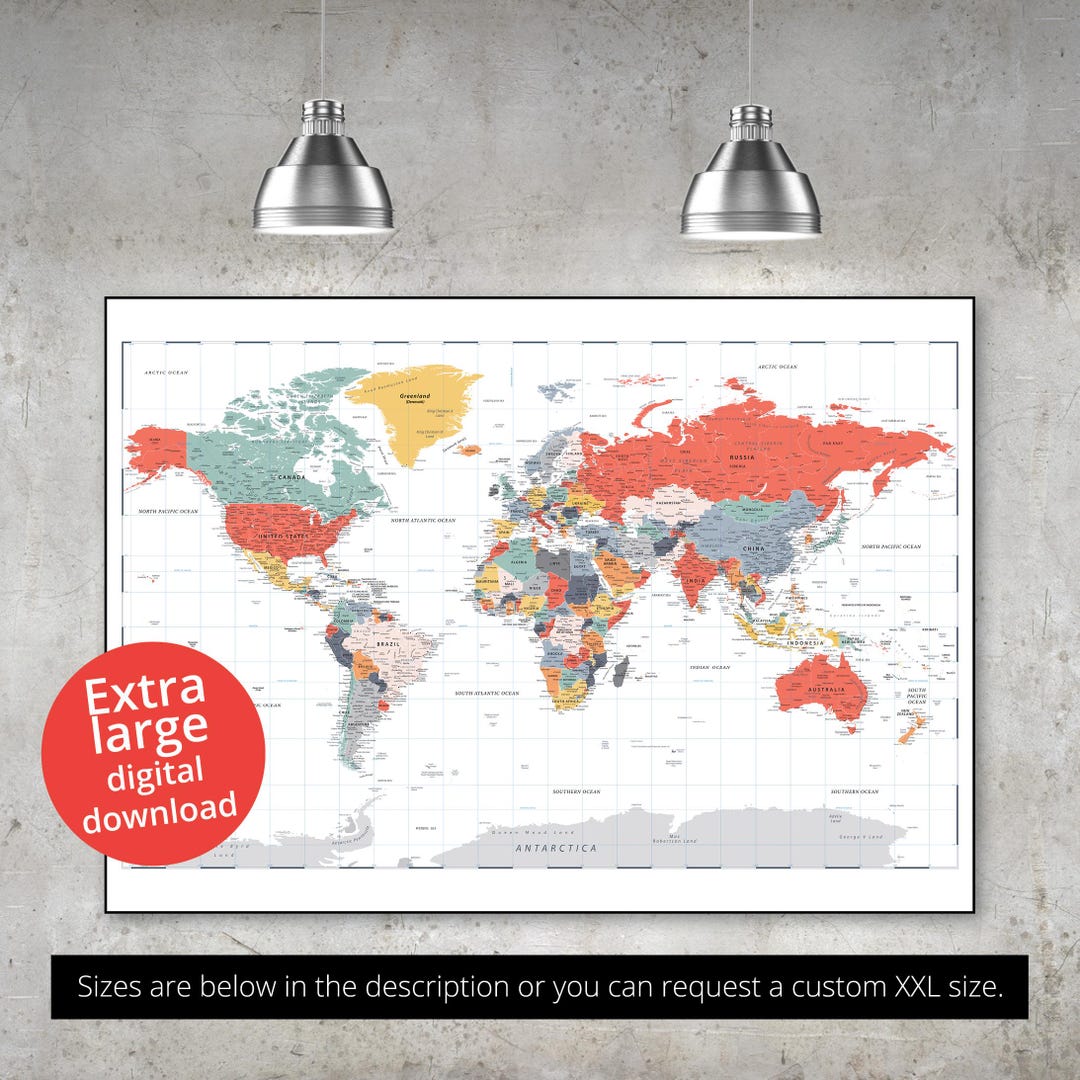 Downloadable XL World Map, Highly Detailed Map of the World With ...