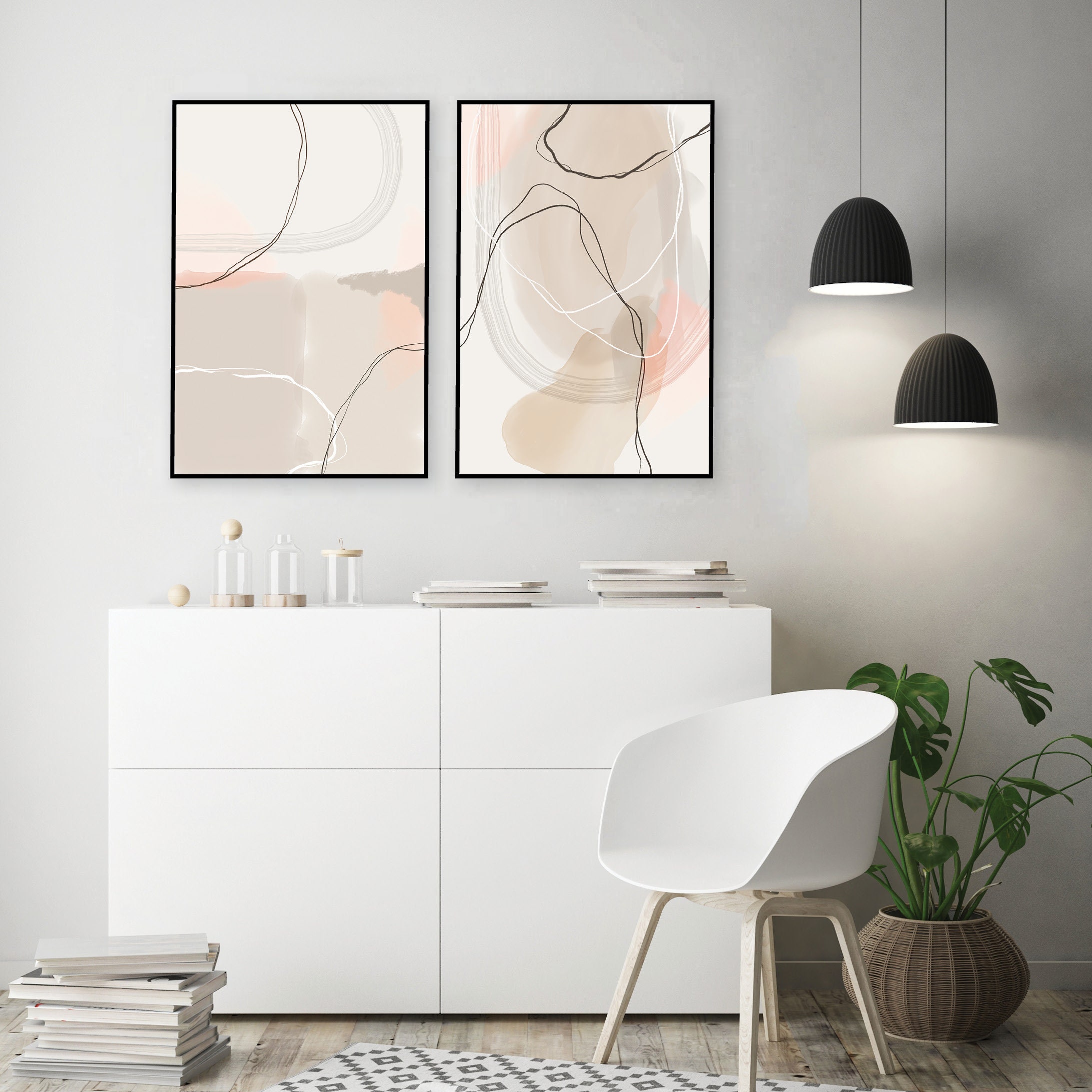 Abstract Printable Art Set of 2 Matching Wall Art Minimalist - Etsy UK
