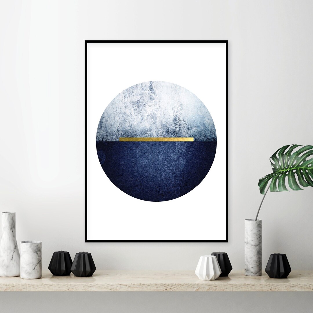 Modern Mid Century Printable Art in Navy Blue and Gold Minimalist Blue ...