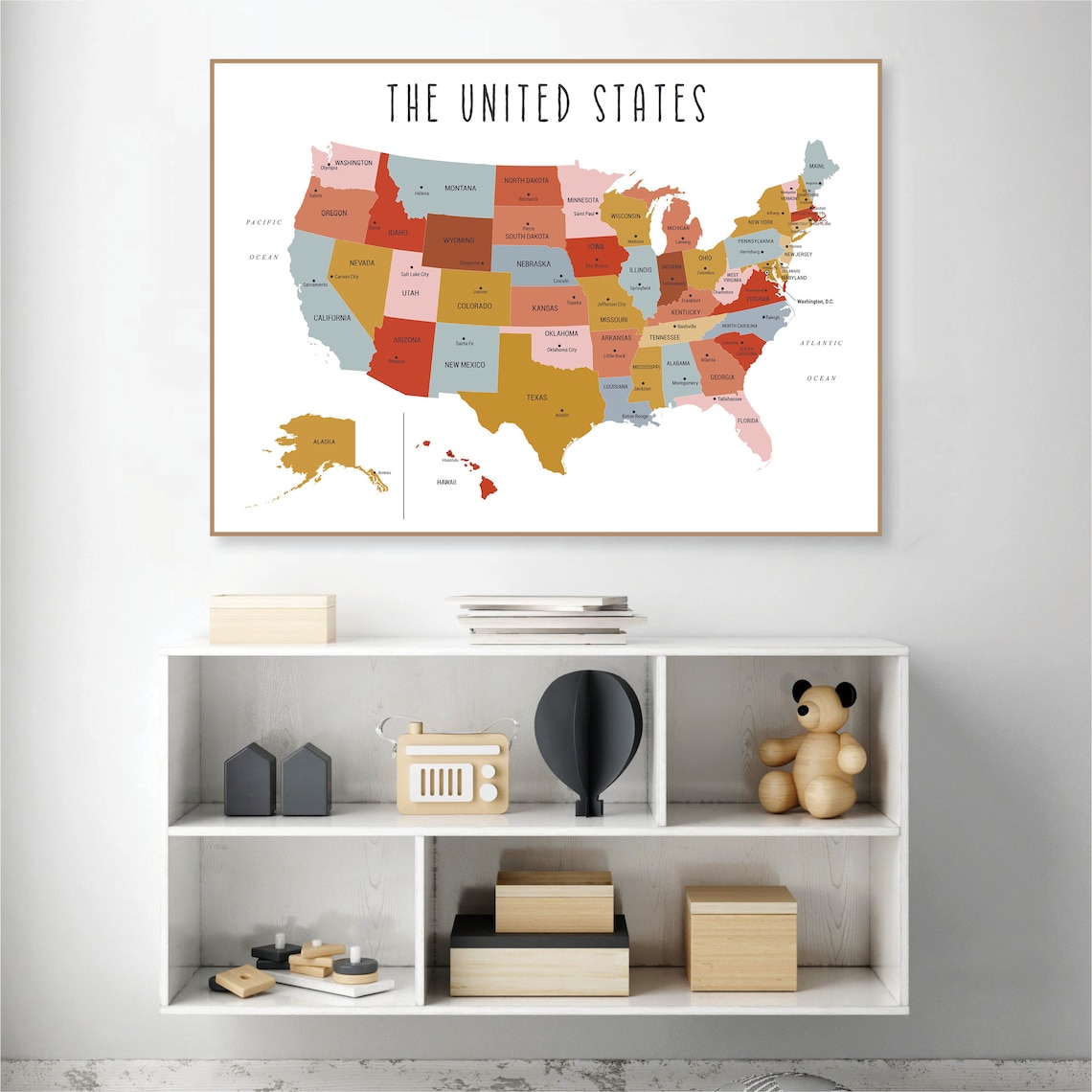 Printable US Map Poster Boho Colors Downloadable Home School - Etsy ...