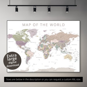 Highly Detailed Printable World Map Poster in Muted Neutral Colors ...