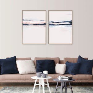 Horizon, Blush Navy Wall Art, Set of 2 Prints, Navy Blush Posters ...