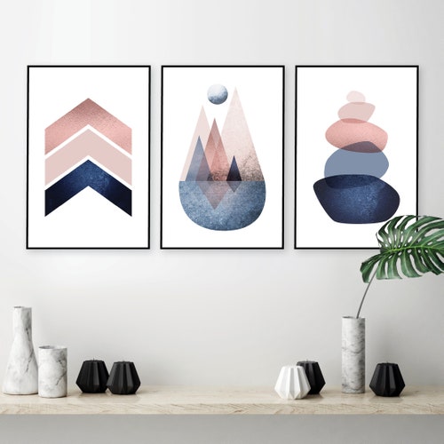 Printable Art Blush Navy Set of 3 Geometric Navy Blush - Etsy