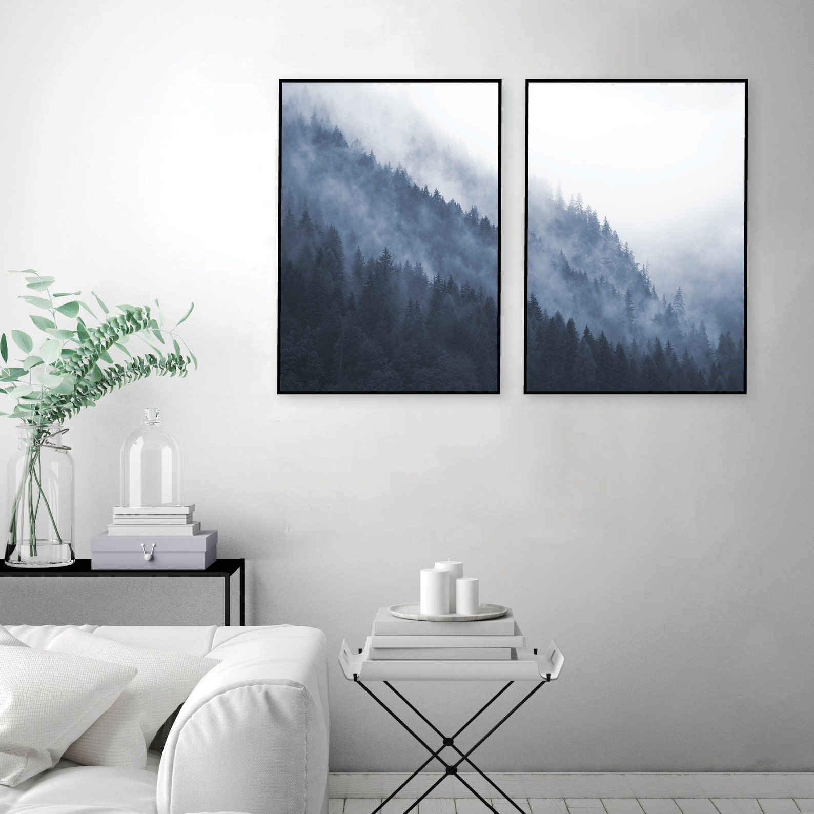 Blue Forest Print Set of 2 Printable Art Navy Blue Misty - Etsy Australia