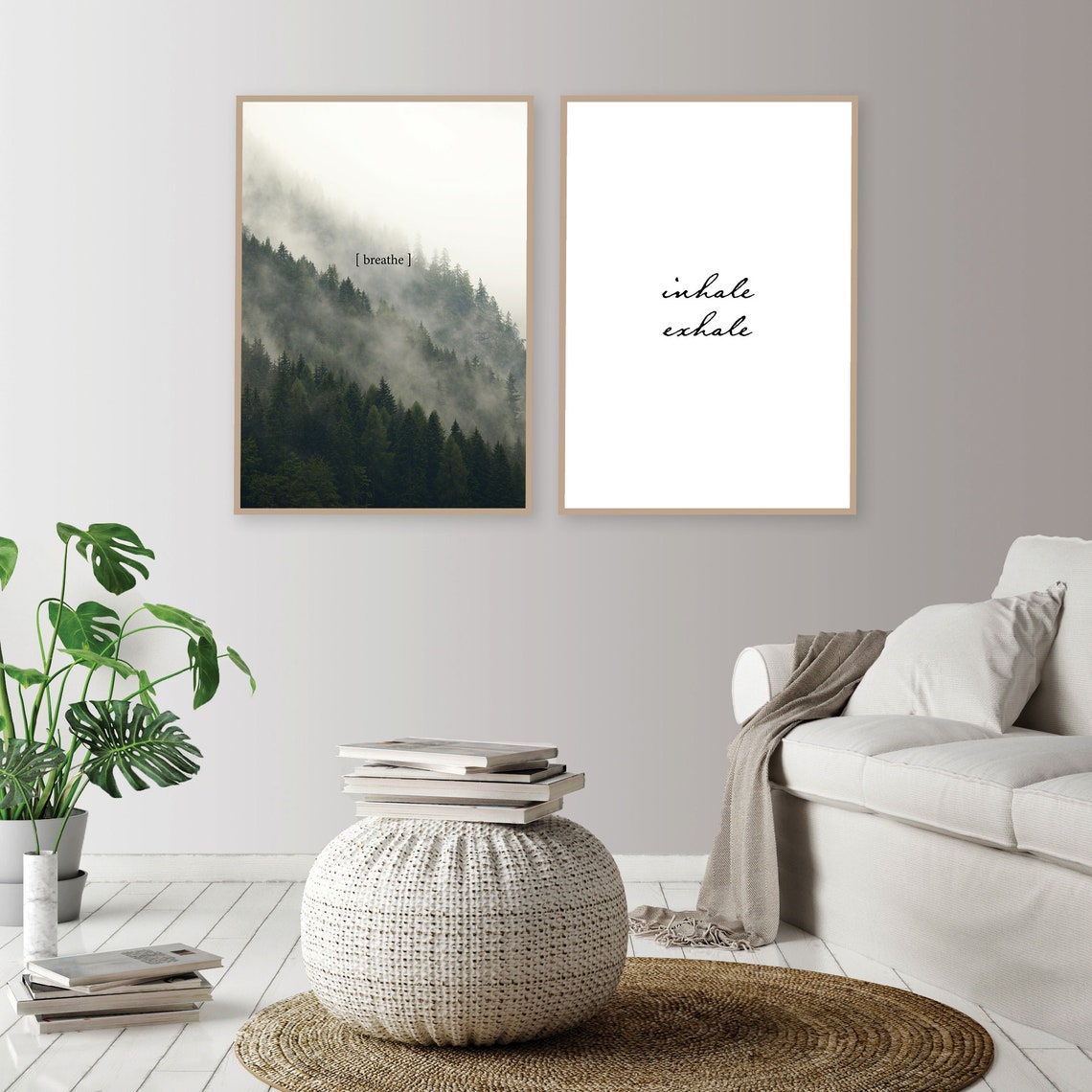 Set of 2 Printable Scandinavian Nordic Mountain Mist Inhale Exhale ...