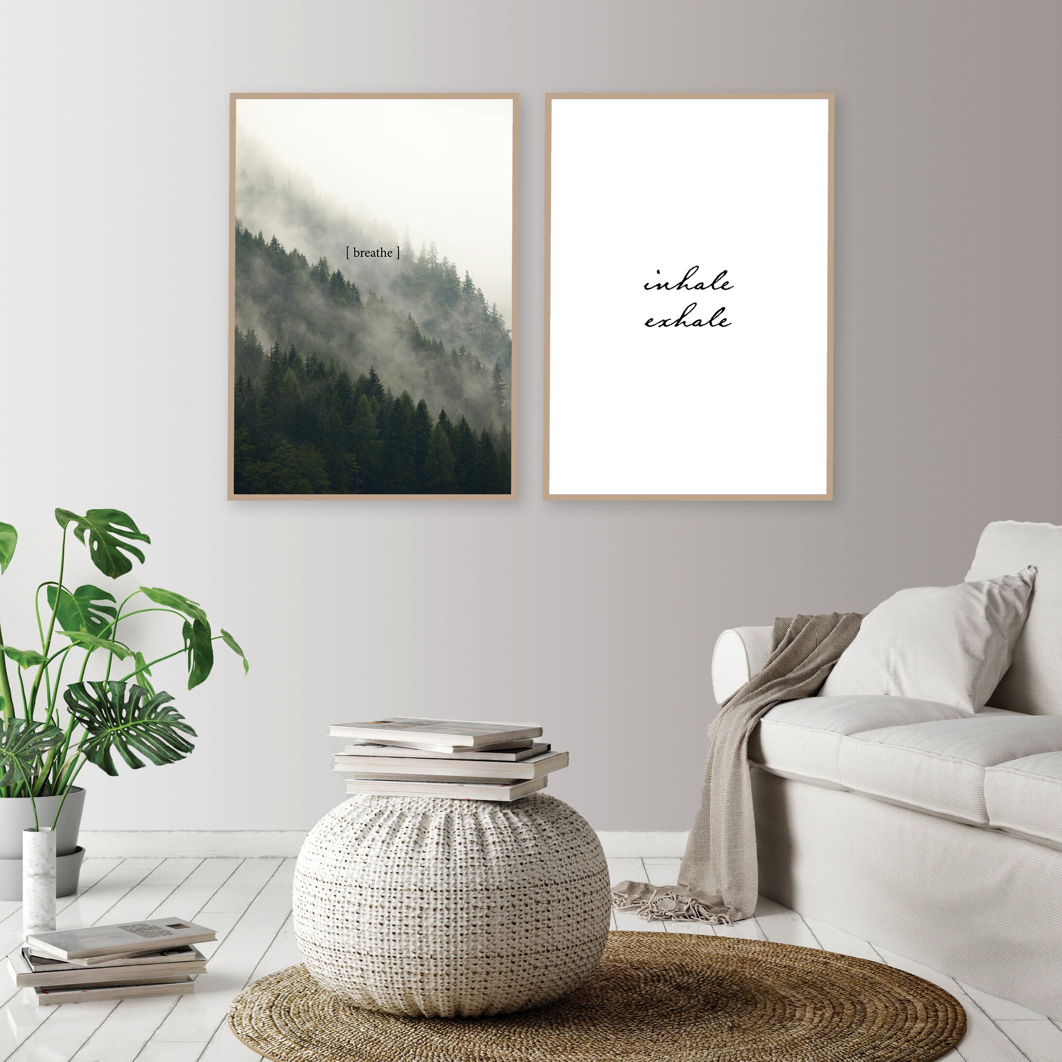 Set of 2 Printable Scandinavian Nordic Mountain Mist Inhale Exhale ...
