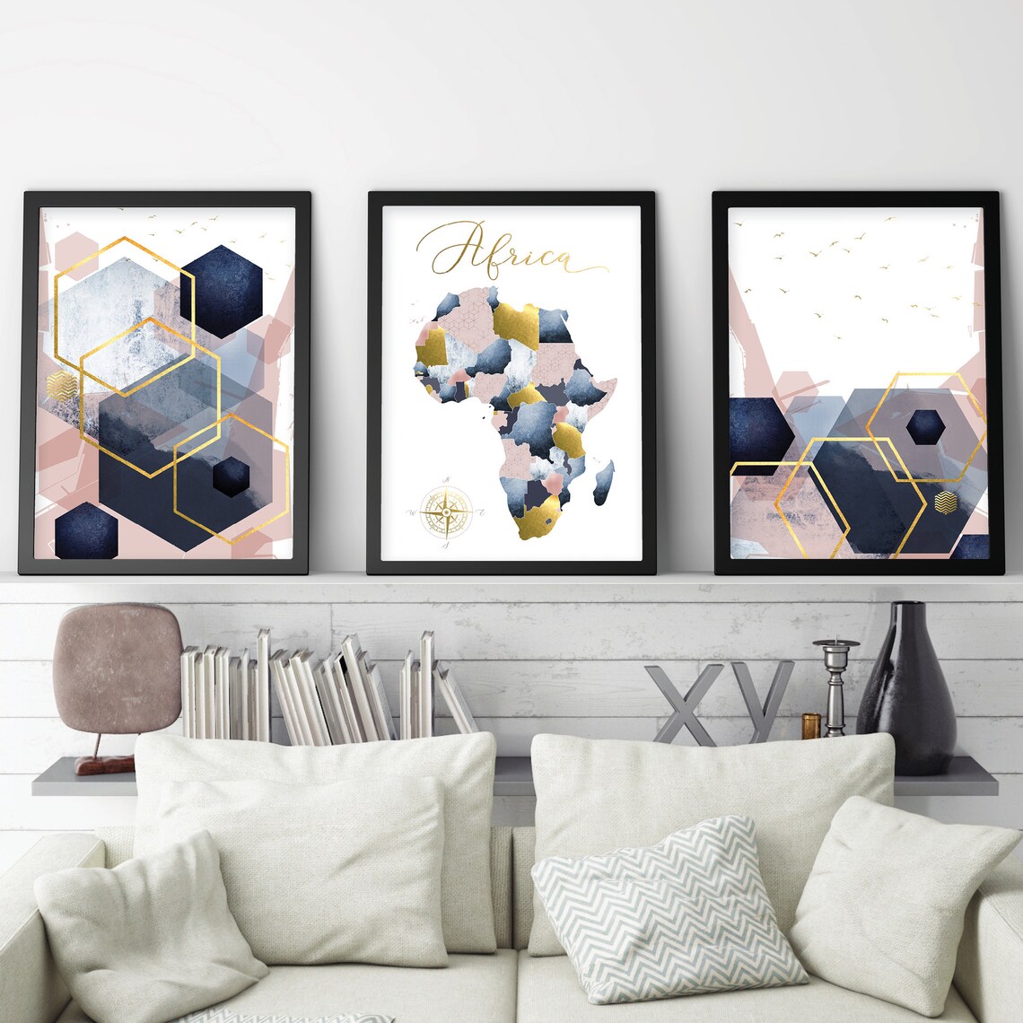 Custom Map of Africa Set of 3 Printable Geometric Art Modern | Etsy
