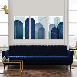 Printable Mid Century Modern Set of 3 in Navy Blue White and Teal ...