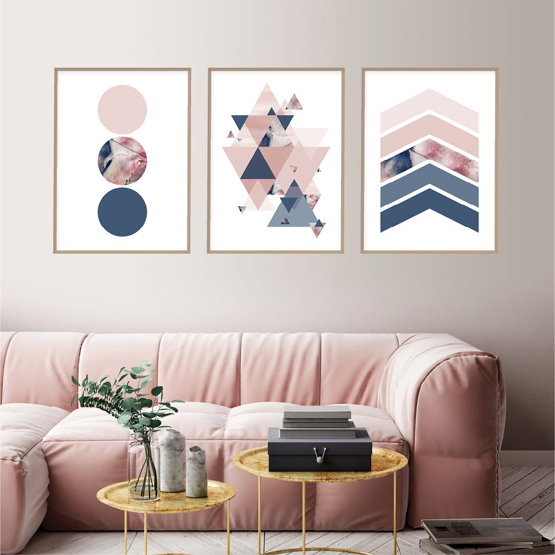 Printable Art Blush Navy Set of 3 Geometric Navy Blush - Etsy Australia