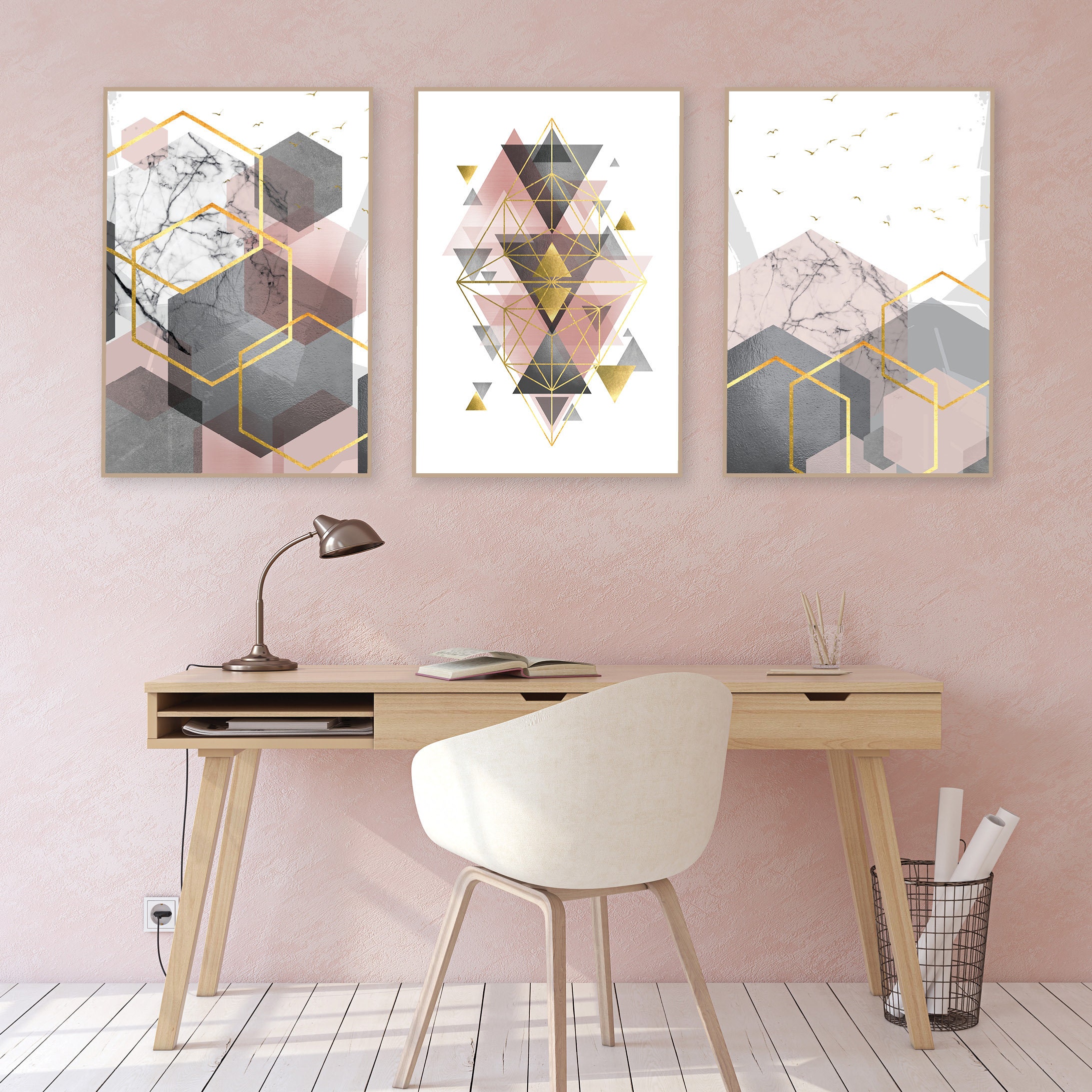 Grey pink gold living room store