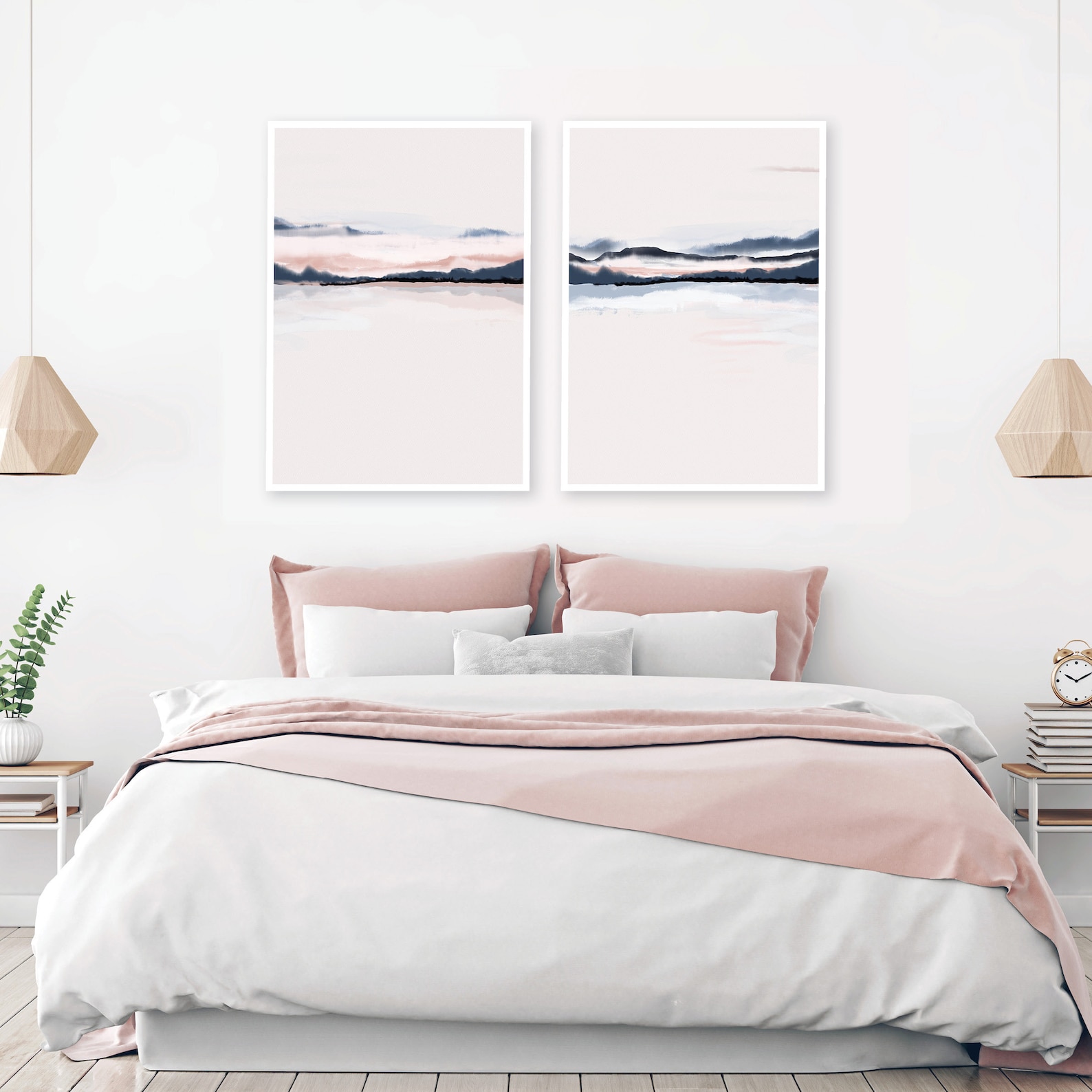 Horizon, Blush Navy Wall Art, Set of 2 Prints, Navy Blush Posters ...