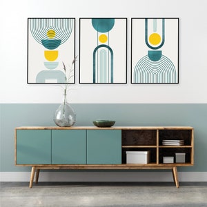 Printable Modern Mid Century Set of 3, Teal Yellow, Downloadable Teal ...