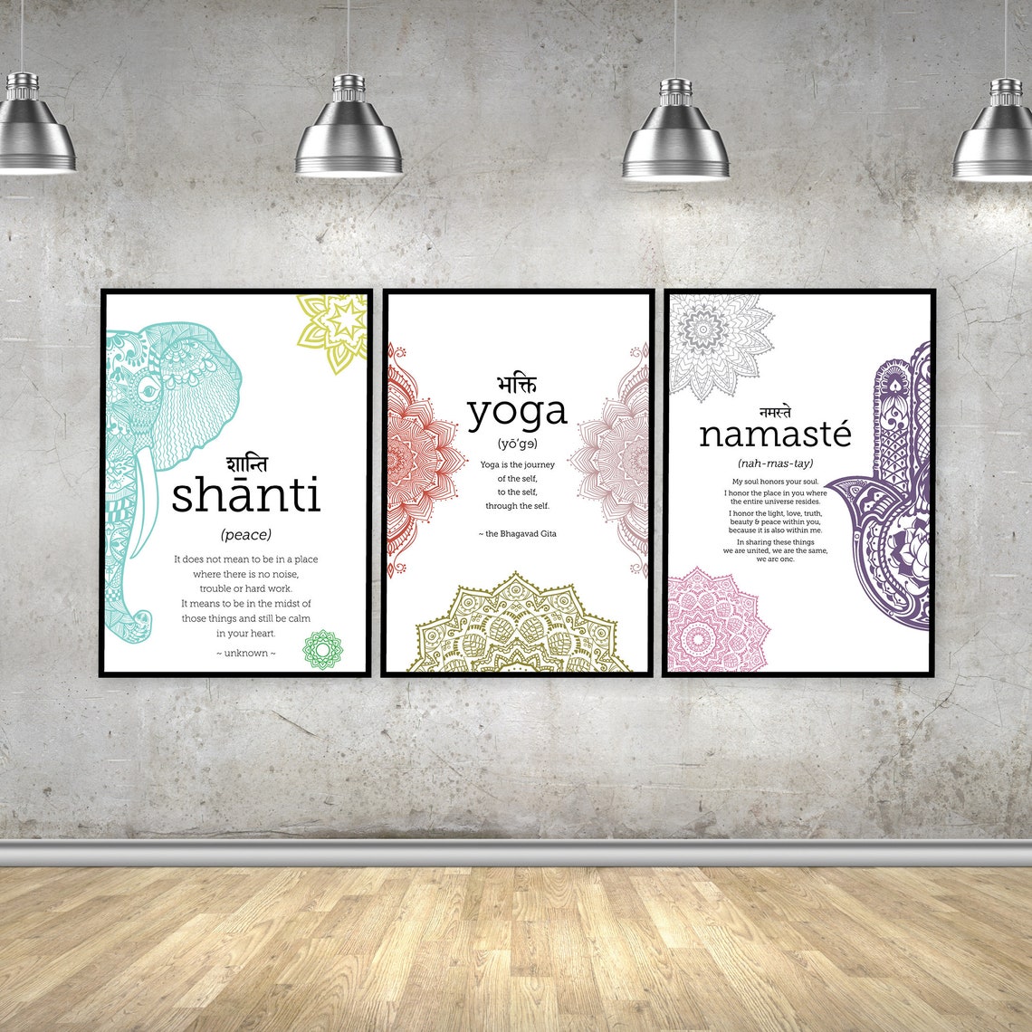 Printable Set of 3 Large Yoga Posters Namaste Print Hamsa | Etsy