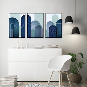 Printable Mid Century Modern Set of 3 in Navy Blue White and Teal ...