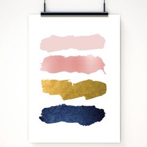 Elegant Blush Pink Teal Navy Blue Gold Printable Gallery Wall Art Set ...