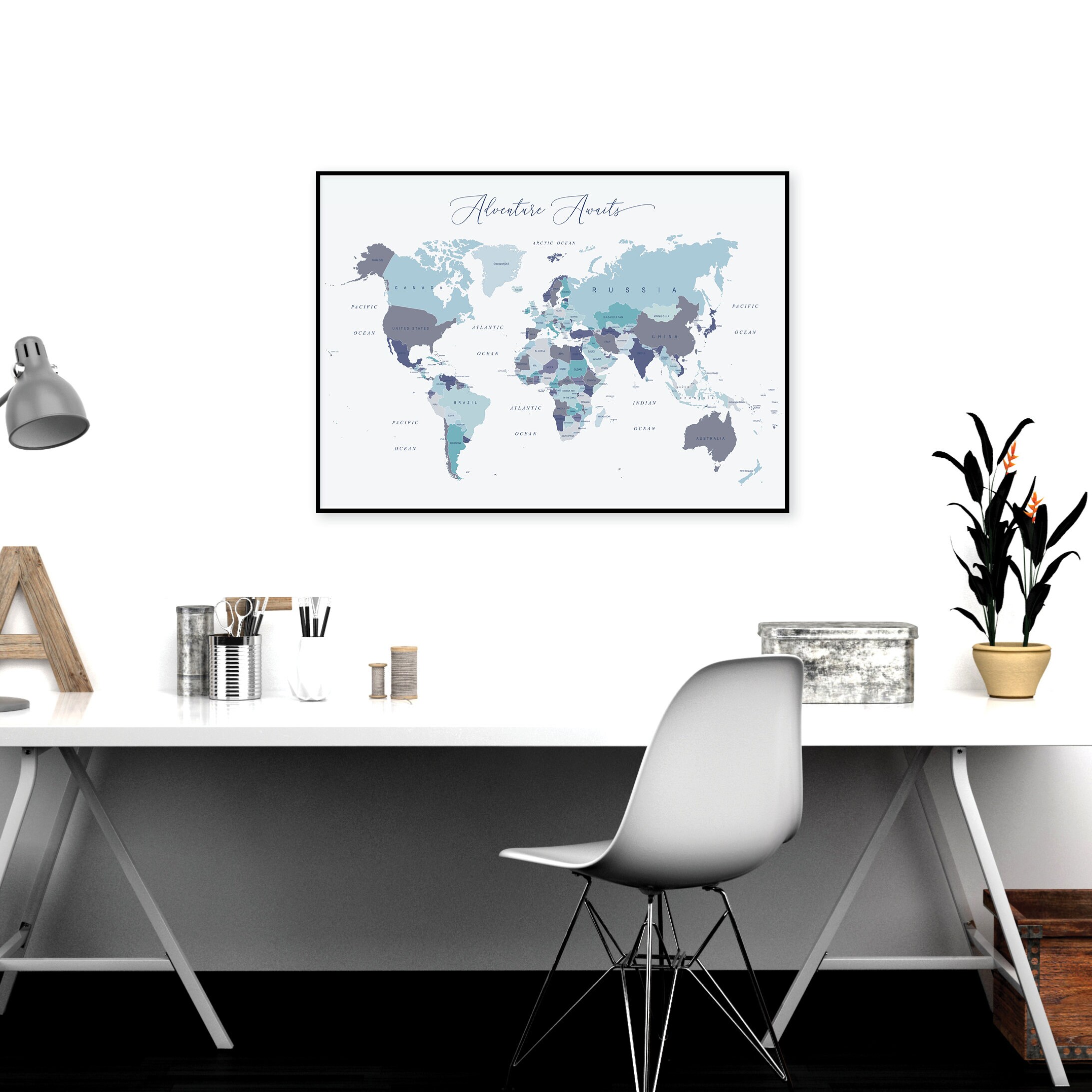 Small World Map Blue World Map Poster Downloadable - Etsy Australia