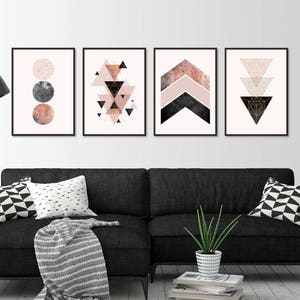 Set of 4 Downloadable Geometric Prints in Blush Pink Rose Gold Black ...